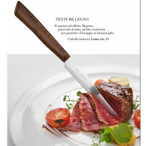 Coltello da tavola bistecca pizza set12 manico beige effetto legno lama ...