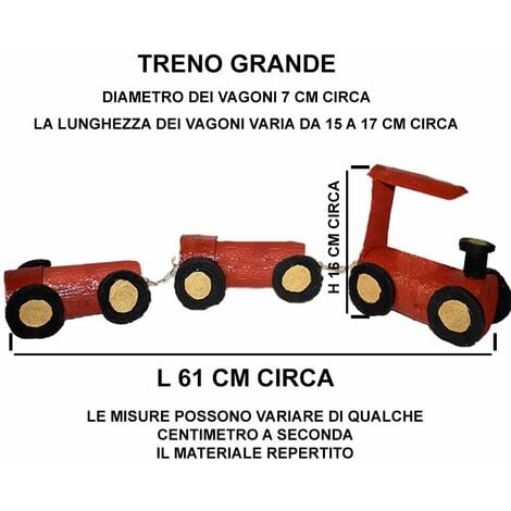 Treno Trenino in legno rosso con vagoni decorazioni albero di natale addobbi natalizi centro ...