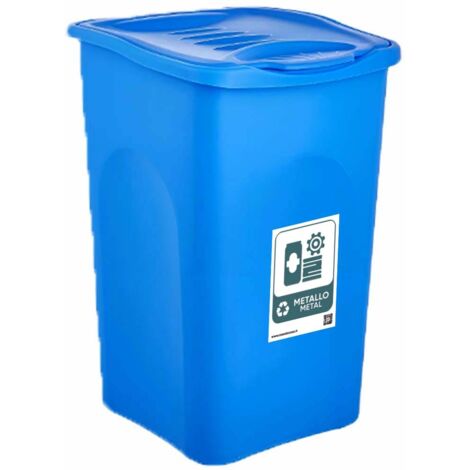 Bidone Blu 50LT con Coperchio + etichetta metallo per la Raccolta ...