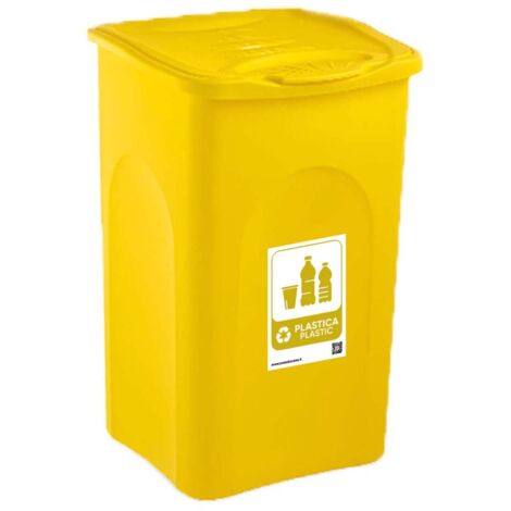 Bidone giallo 50LT con Coperchio + etichetta plastica per la Raccolta ...