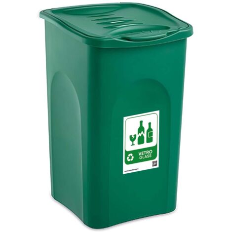 Bidone verde 50LT con Coperchio + etichetta vetro per la Raccolta ...