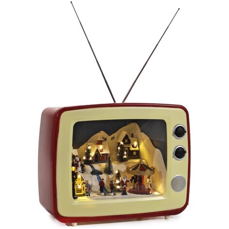 Scenario Natalizio in TV Vintage con Luci Movimento e Musica ...