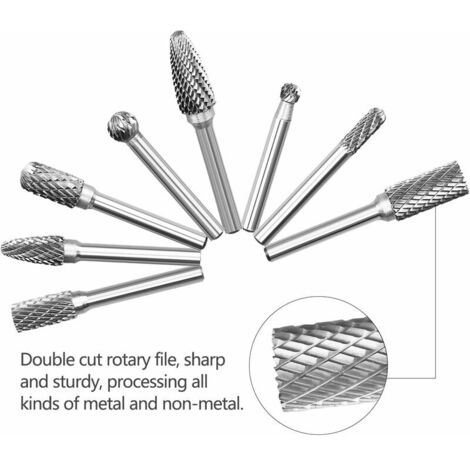 Fraises Rotatives en Carbure - Double Coupe de Tungstène, 8 Pièces