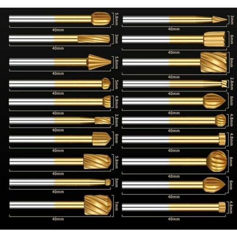 Ensemble de fraises rotatives avec tige de 1/8 (3 mm), tête en carbure de tungstène Hss ensemble ...