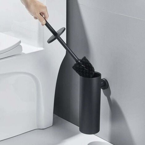 Noir Brosse de Toilette avec Porte-balai WC Mural pour Salle de Bains en Acier Inoxydable