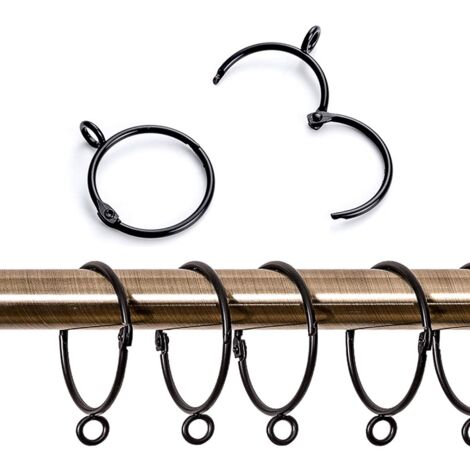 Lot de 20 anneaux de rideaux en métal, crochets de suspension ouverts et fermés pour rideaux et ...