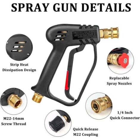 Pistolet nettoyeur haute pression 4000 PSI avec 5 buses de pulvérisation interchangeables ...