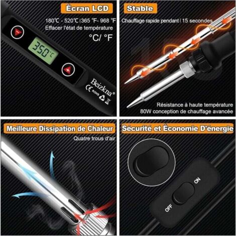 Fer à Souder Kit 80W Température Réglable 180-480°C Electronique de Precision avec Interrupteur ...
