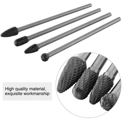 4 Pièces 6mm Tige Carbure Cémenté Fraise Rotative Longue 6mm Limes Rotatives Double Coupe Fraise ...