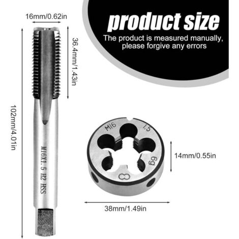 ALOVEZ M16 x 1,5 Matrice de Coupe et Filetage Métrique, Matrice de ...