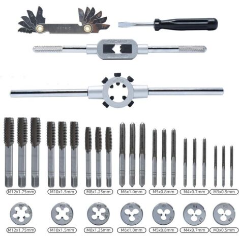 Coffret de Tarauds et Filières,32 pièces Kit de Filetage M3-M12 pour la Création et la ...