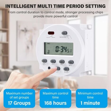 2 Piece Programmable Clock Switch, Modular Timer, with Programmable Timer and LCD Digital Screen ...