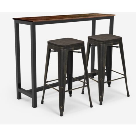 set hoher tisch 140x40 2 hocker küche bar industriell oakwood - Wenge