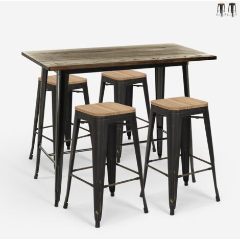 set hoher tisch 120x60 4 hocker bar industrie küche farley - Natur