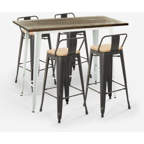 set hoher tisch weiß mit 4 hockern mit rückenlehne industrieller stil ...