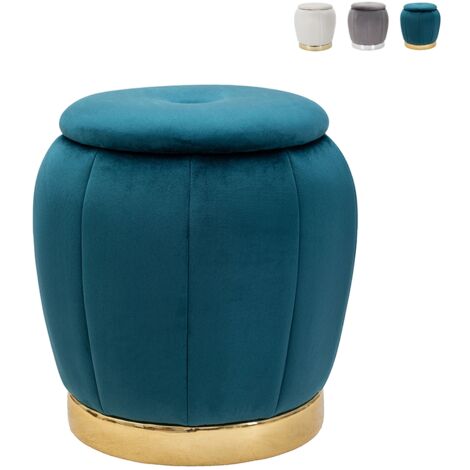 Runder Samt-Pouf mit Metallbasis 43cm Paris - Blau