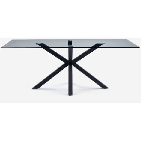Tisch modern Design aus Glas mit gekreuzten schwarzen Beinen 200x100cm Laka