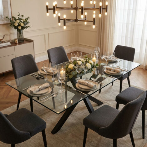 Tisch modern Design aus Glas mit gekreuzten schwarzen Beinen 200x100cm Laka