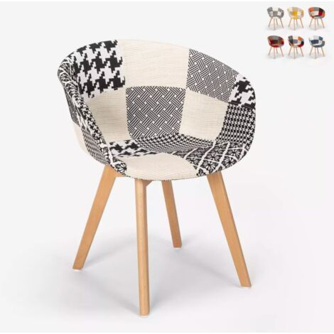 Patchwork Stuhl aus Holz und Stoff Nordisches Design Küche Bar ...