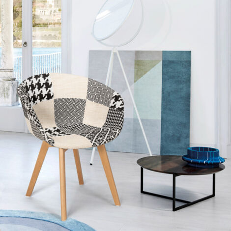 Patchwork Stuhl aus Holz und Stoff Nordisches Design Küche Bar ...