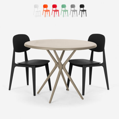 Design runder Tisch 80cm beige 2 Stühle Berel Farbe: Schwarz