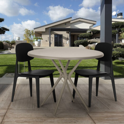 Design runder Tisch 80cm beige 2 Stühle Berel Farbe: Schwarz