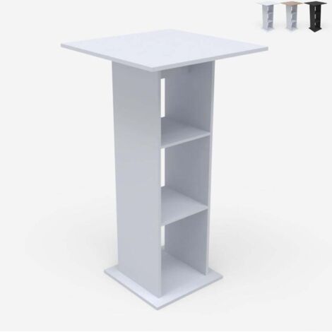 hoher Tisch 60x60cm Esszimmer Beistelltisch mit 3 Regaleböden Sunet - Weiß
