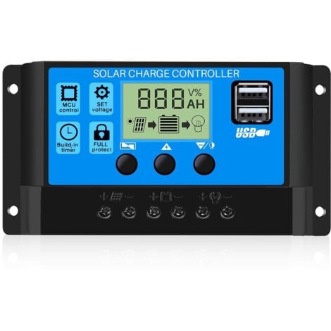30A 12V/24V Contrôleur de Charge Régulateur Panneau Solaire de Batterie Intelligent PWM avec 5V ...
