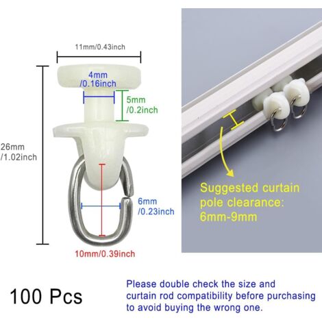 Rouleaux de Rail de Rideau-100 pièces Rail intérieur Crochet de Rideau ...