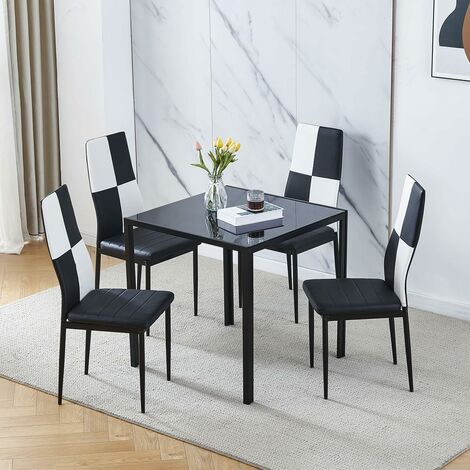 Dining Room Set, Black Glass Dining Table with Chairs, 75x75 cm Square ...