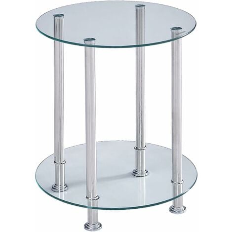 Round Side Table, Glass Sofa Side Table for Living Room, 2-Tier Small ...