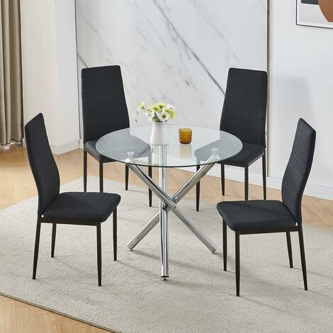 90x90 Round Table and Chairs, Round Glass Table with Chairs, Dining ...