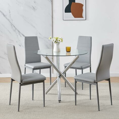 90x90 Round Table and Chairs, Round Glass Table with Chairs, Dining ...