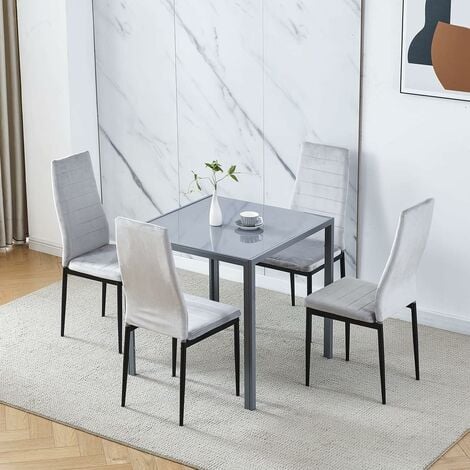 Dining Room Set, Grey Glass Dining Table with Chairs, 75x75 cm Square ...