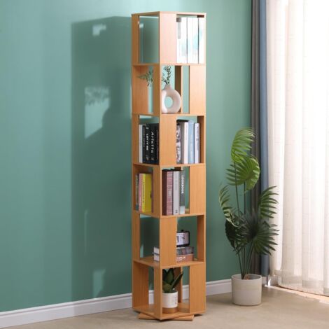 190cm Rotating Bookcase, 6-Tiers Display Shelf, Freestanding Bookshelf ...