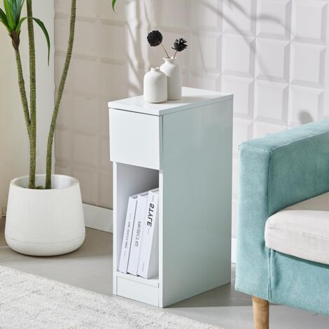 Slim Bedside Table Bedroom Nightstand with Open Shelf & Drawer, Narrow ...