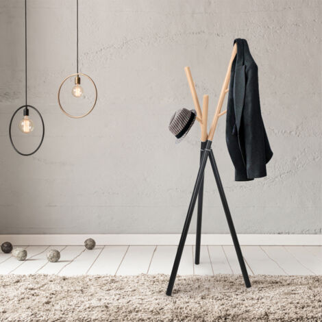 Perchero de pie moderno estilo escandinavo madera metal negro Zavest