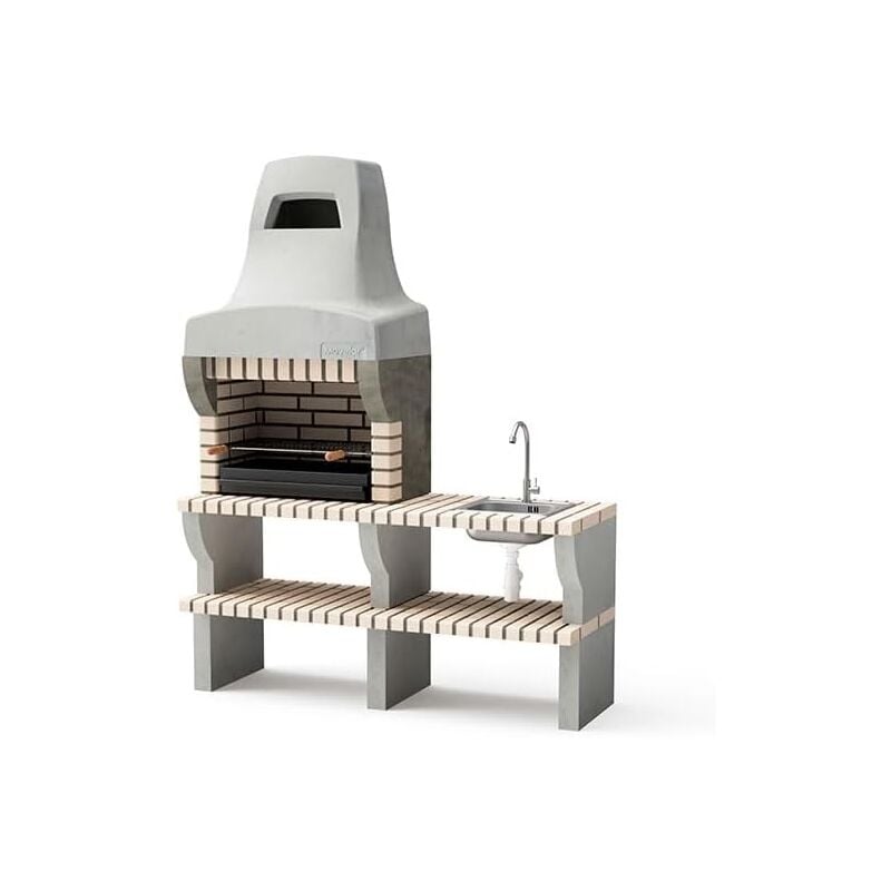 MOVELAR - Barbacoa de Obra Prefabricada con Caballete lateral Bailen Plus 1 con skink&tap (Beige ...