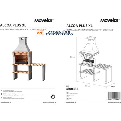 MOVELAR - Barbacoa de Obra Prefabricada de Leña y Carbón Modelo Alcoa Plus XL 1 Side Stand (Gris ...