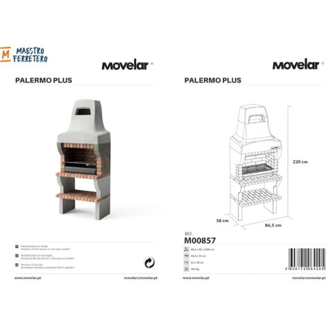 MOVELAR - Barbacoa de Obra Prefabricada para Leña y Carbón Modelo PALERMO BARBACOA (Gris ...