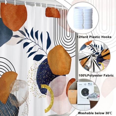 CCYKXA 180Lx180Hcm Rideau Douche Abstrait, Rideau de Douche Boho Terracotta Noir Lignes Rideau ...