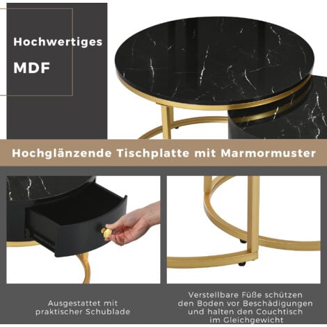 Table basse gigogne moderne avec motif marbre brillant, lot de 2 tables ...