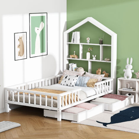 Lit maison lit enfant lit jeunesse 200x90 lit fonctionnel avec étagère ...