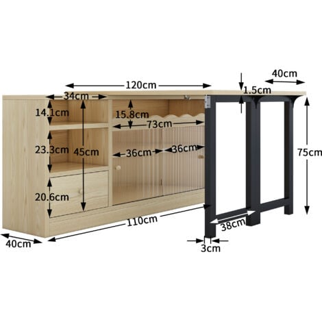 Table à manger extensible et buffet de rangement 2 en 1, table à manger ...