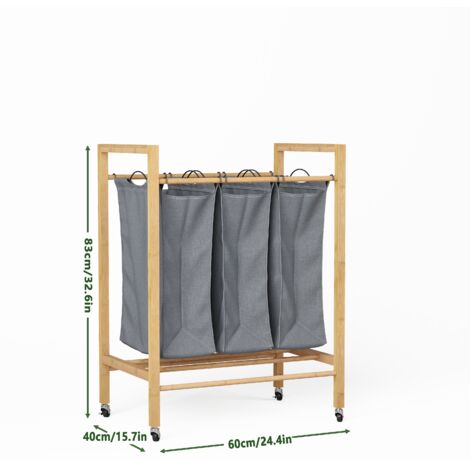Coffre à linge de tri sélectif 3 bacs amovibles design naturel 83 cm ...