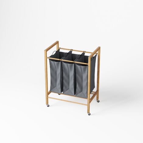 Coffre à linge de tri sélectif 3 bacs amovibles design naturel 83 cm ...