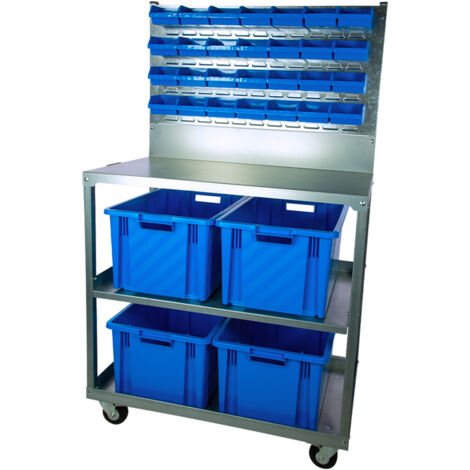 Desserte avec 4 novabacs 54 litres + bacs à bec Eco : 28 x 1 litre ...