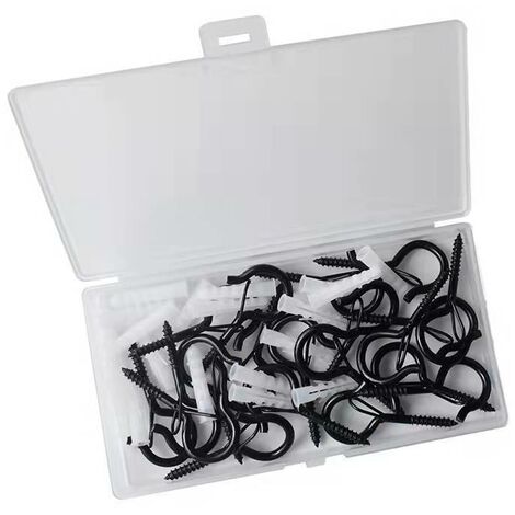 Lot de 12，Crochets à vis pour plafond，boucle de sécurité avec vis，noir