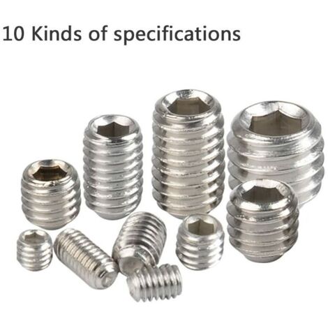 200Pcs Vis Allen Acier Inoxydable Vis Sans Tête Hexagonale Set ...