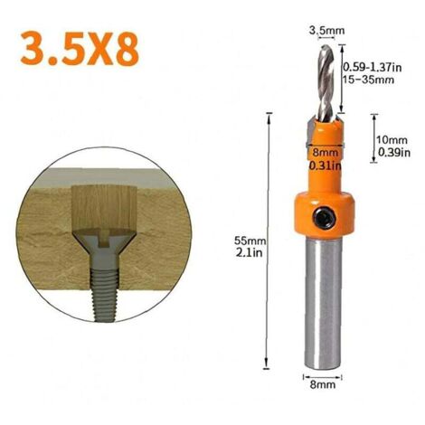 8mm Shank Countersink Drill Bit Set with Stop Collars Woodworking ...